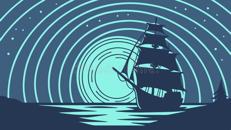 Pirate Ship on Dark Blue Swirling Ocean Vector, Vector Design ...