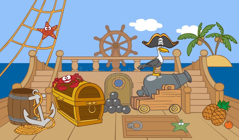 Pirate ship deck stock illustration. Illustration of cannon - 78071426