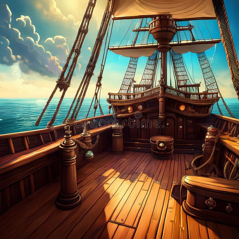 Pirate ship deck stock illustration. Illustration of evening - 352854082