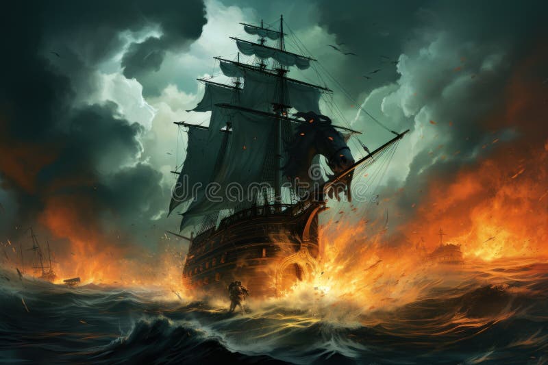 Pirate Ship Night Fire Stock Illustrations – 72 Pirate Ship Night Fire ...