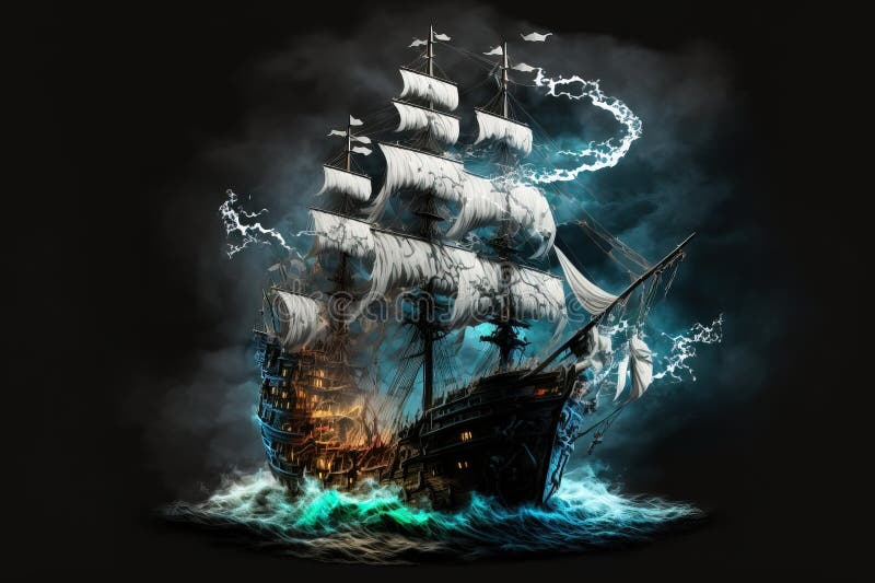 Pirate Ship with a Lightning Theme and the Color Black Stock ...