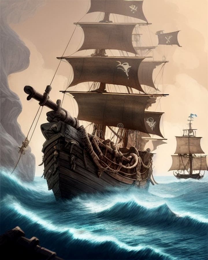 Pirate Ship Loaded with Loot Stock Illustration - Illustration of mast ...