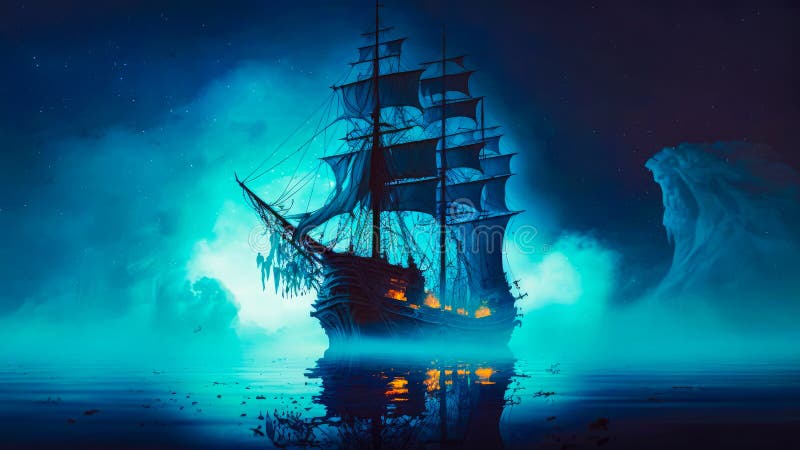 Pirate Ship in the Middle of the Ocean at Night. Generative AI Stock ...