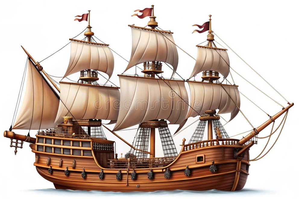Pirate Ship Model with Full Sails, Multiple Decks, and Intricate ...