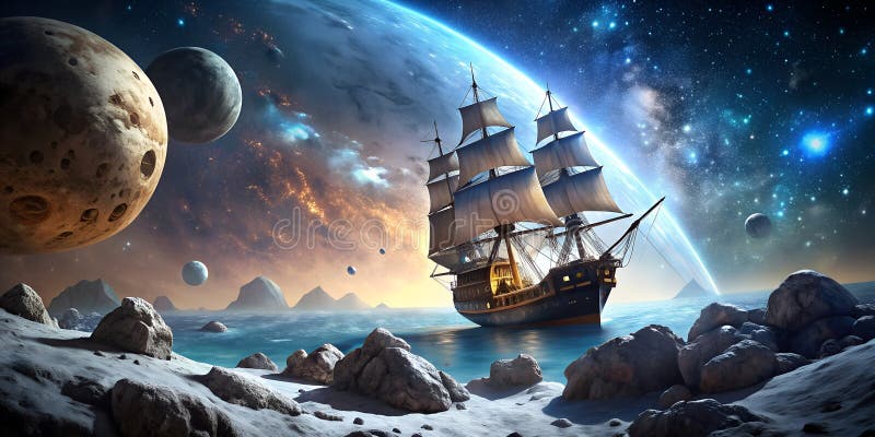 Pirate Ship Navigating through Asteroid Field AI-Created Content ...