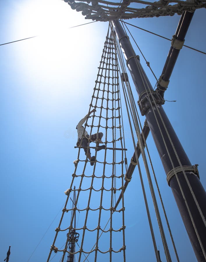 Pirate Ship and Not Real Men in the Rope Stock Image - Image of rope ...