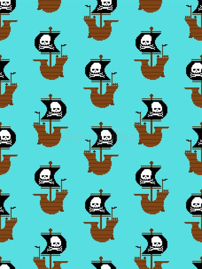 Pirate Ship Pixel Art Pattern Seamless. Pirates 8 Bit Background Stock ...