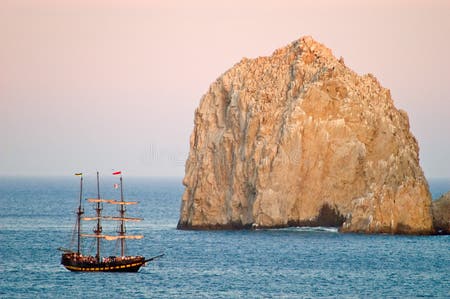Pirate Ship and Rock stock image. Image of unique, sail - 757717