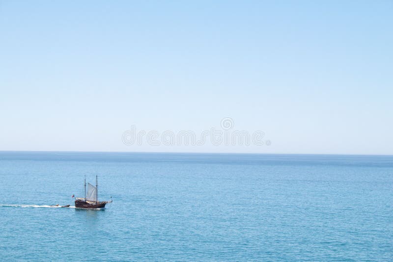 Pirate Ship Sailing in the Blue Ocean Stock Photo - Image of transport ...