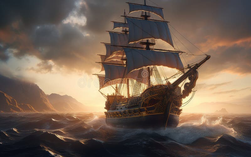 A Pirate Ship Sailing on Ocean, Created with Generative Ai Technology ...