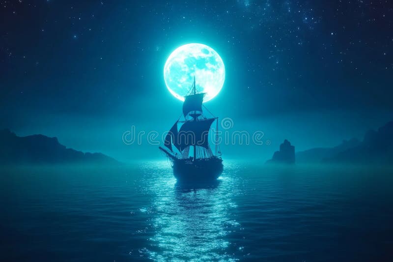 The Pirate Ship Sails Alone, Its Path Unwinding Across Peaceful Waters ...