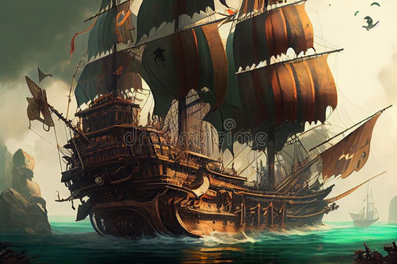 Pirate Ship Sails on the Waves. AI Generated Stock Illustration ...