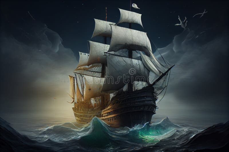 Pirate Ship Sails on the Waves.AI Generated Stock Image - Image of ...