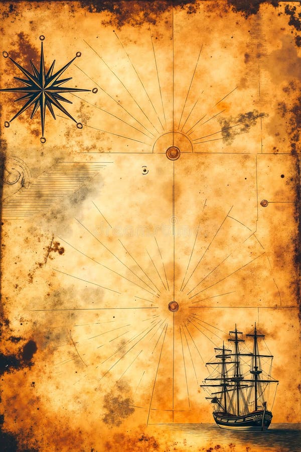 A Pirate Ship is Shown on a Map with a Compass Stock Photo - Image of ...
