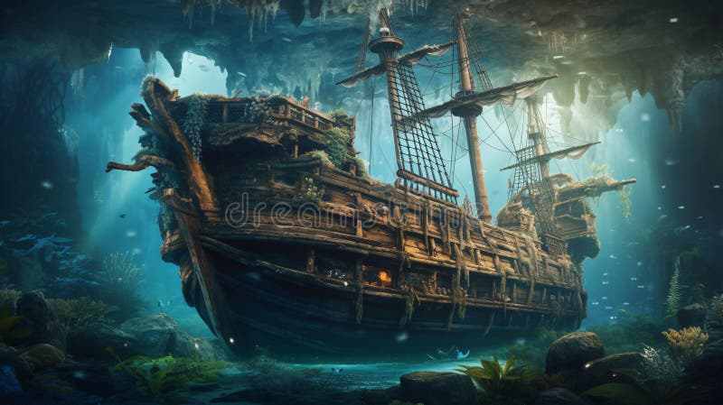 Pirate Ship Sunk Under Water Generative Ai Stock Illustration ...