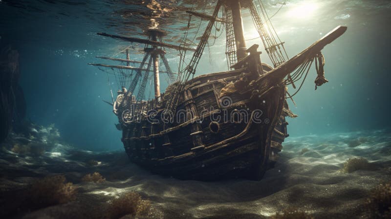 Pirate Ship Sunk Under Water Generative Ai Stock Illustration ...