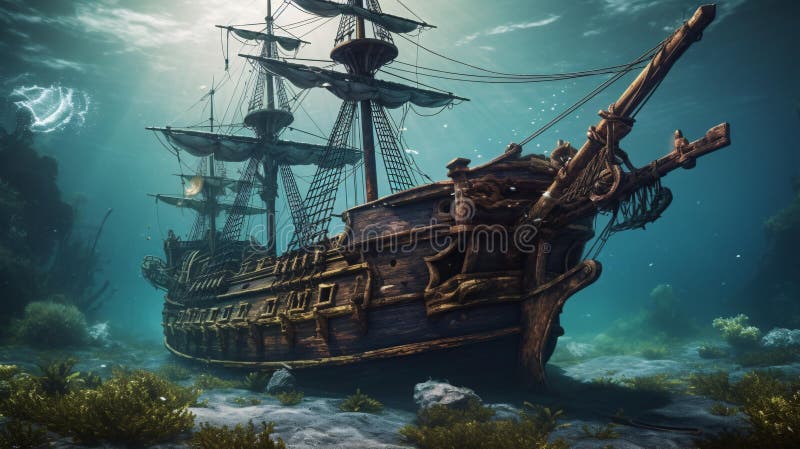 Pirate Ship Sunk Under Water Generative Ai Stock Illustration ...