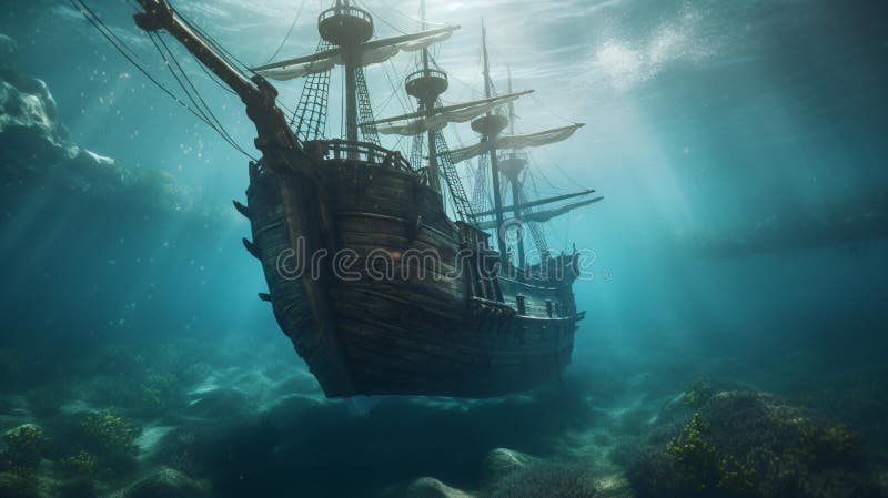 Pirate Ship Sunk Under Water Generative Ai Stock Illustration ...