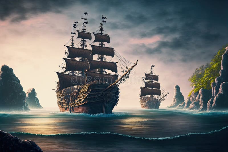 Pirate Ships, Ai Generative Illustration Stock Illustration ...