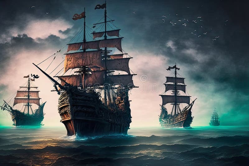 Pirate Ships, Ai Generative Illustration Stock Illustration ...
