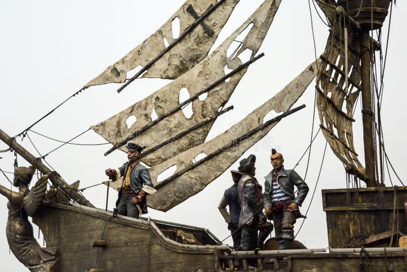 Pirate ships and pirates stock photo. Image of battle - 68107374