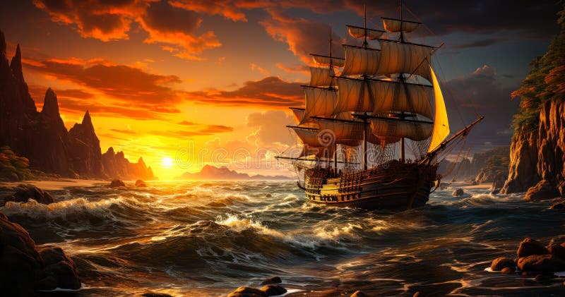 Pirate Shipwreck in the Caribbean Lost Treasures Unearthed Stock ...