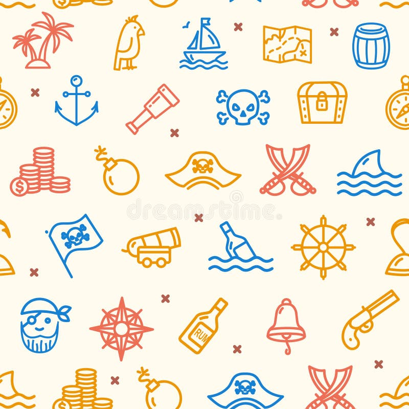Pirate Signs Seamless Pattern Background on a White. Vector Stock ...