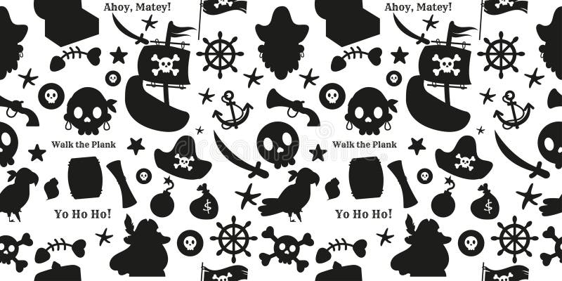 Pirate Silhouette Elements Seamless Pattern Stock Vector - Illustration of fashion, anchor ...