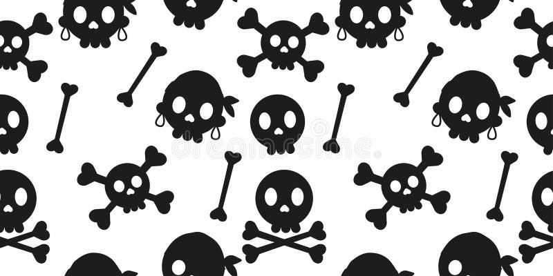 Pirate Silhouette Skull Seamless Pattern in Flat Design Stock Vector ...