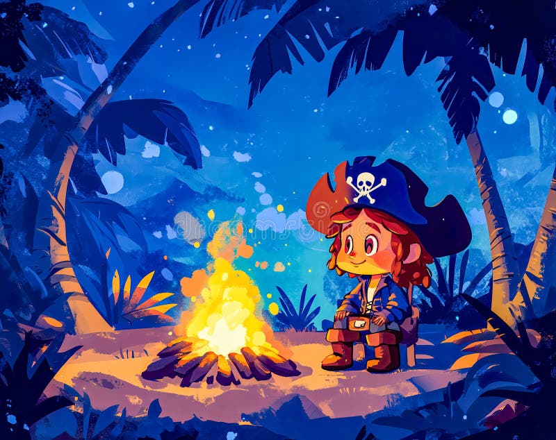 Pirate Sitting by a Campfire Under Palms Stock Photo - Image of pirate ...