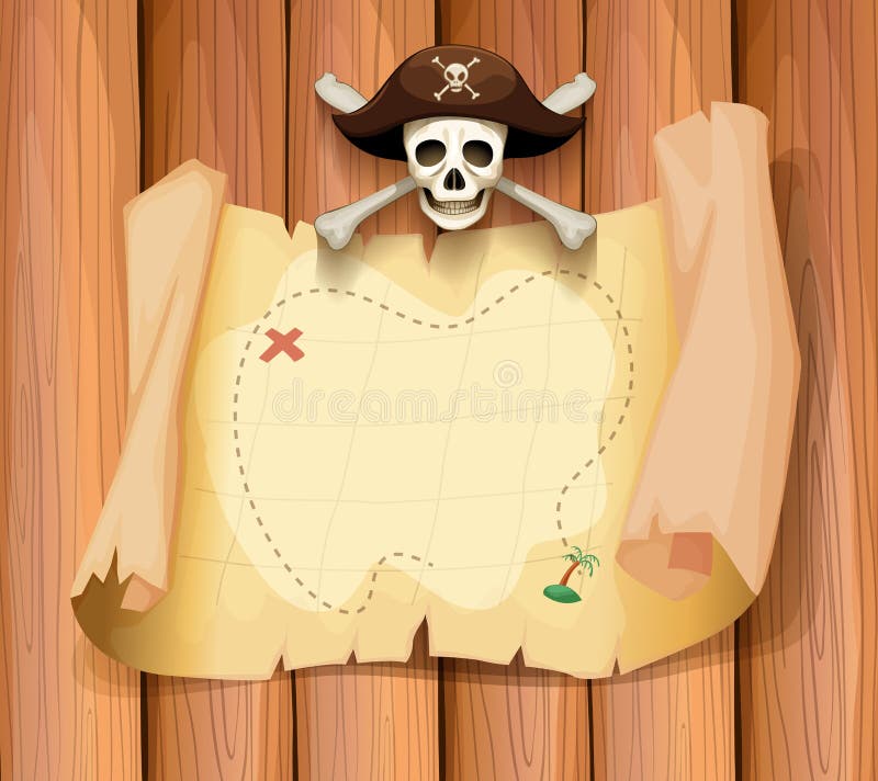 Pirate Skull and a Map on the Wall Stock Vector - Illustration of ...