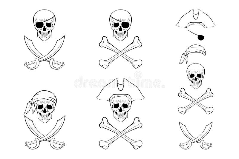 Pirate Skull Set. Vector Design Templates. Stock Vector - Illustration ...