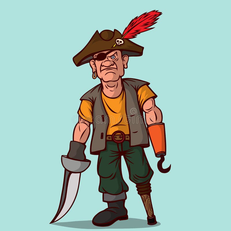 Pirate with a Sword on a Wooden Leg. instead of One Hand, a Hook. One ...