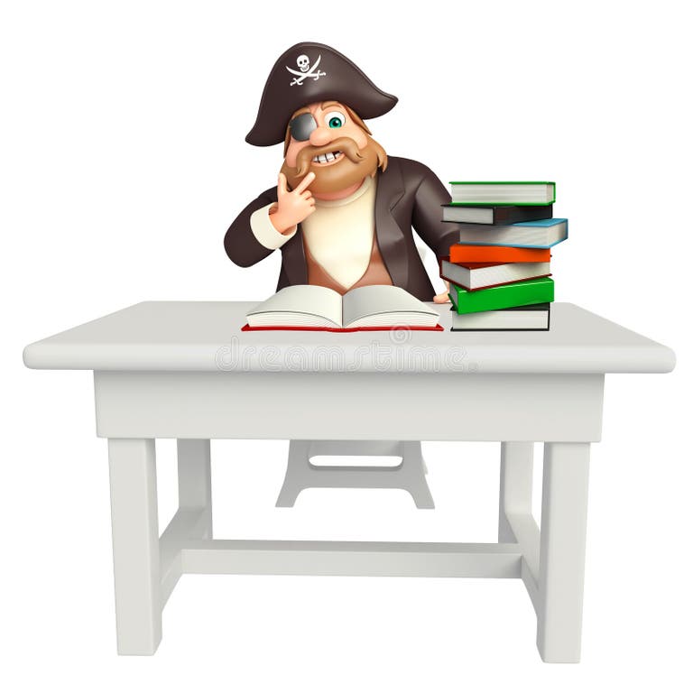 Pirate with Table & Chair,book,book Stack Stock Illustration ...
