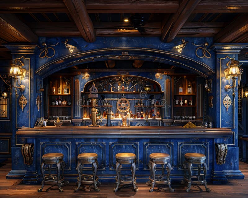 Pirate-themed Bar with Ship Decor and Rum Cocktails3D Render. Stock ...