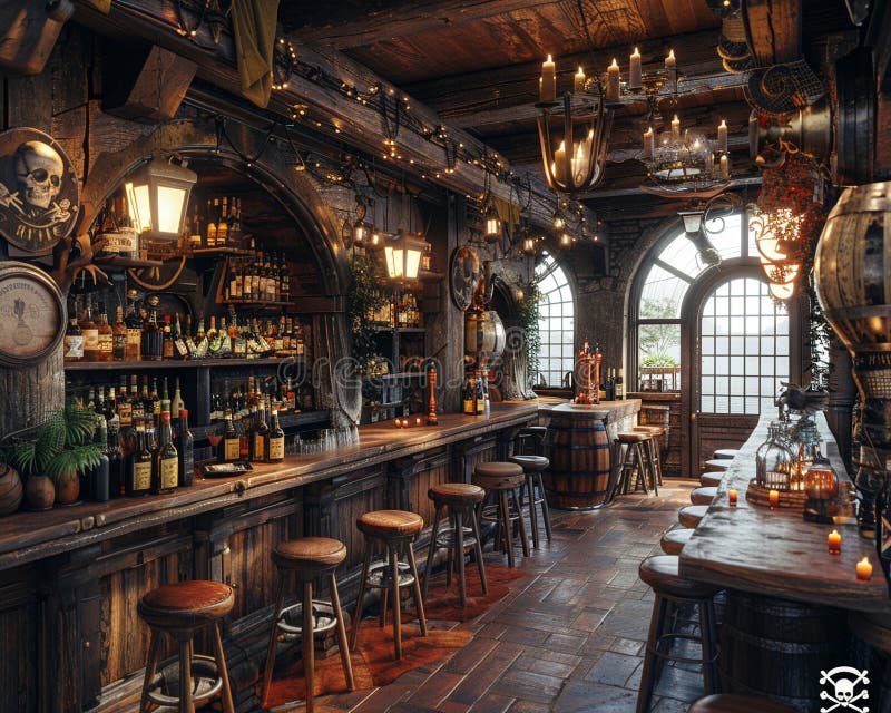 Pirate-themed Bar with Ship Decor and Rum Cocktails3D Render. Stock ...