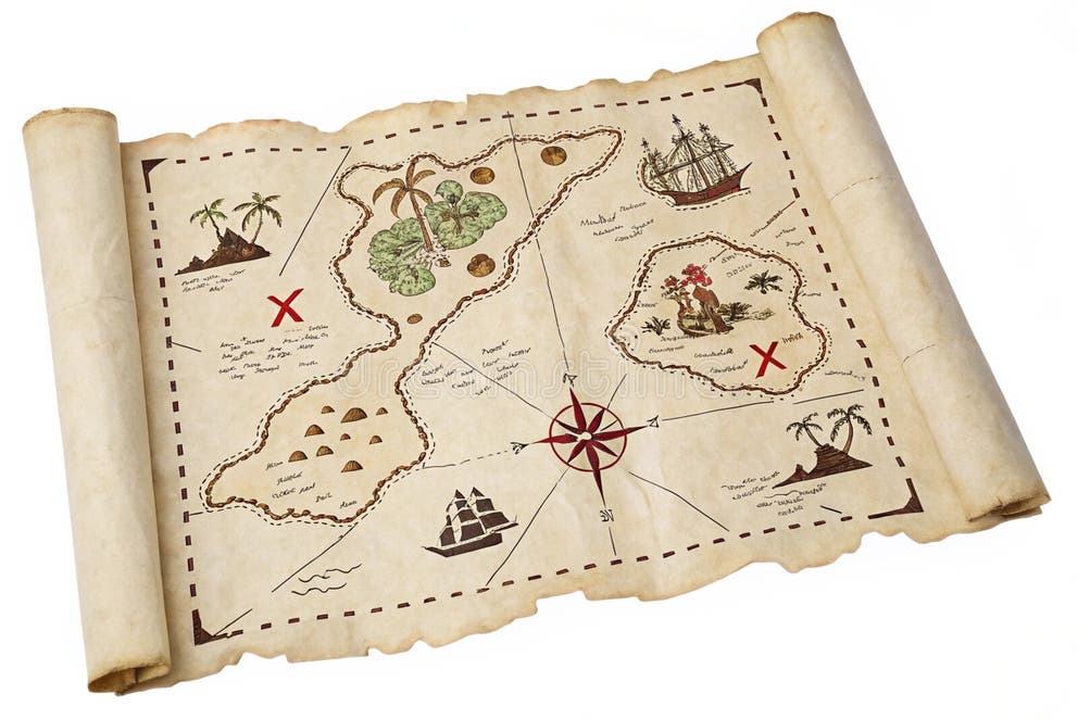 Pirate Treasure Map Isolated with Clipping Path Stock Illustration ...