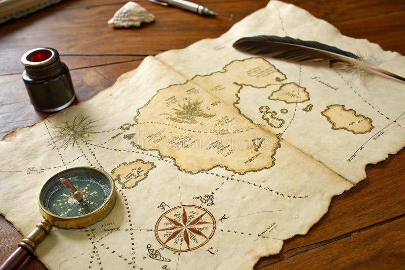 Pirate Treasure Map â€ Medieval Nautical Map with Marked Location Stock ...