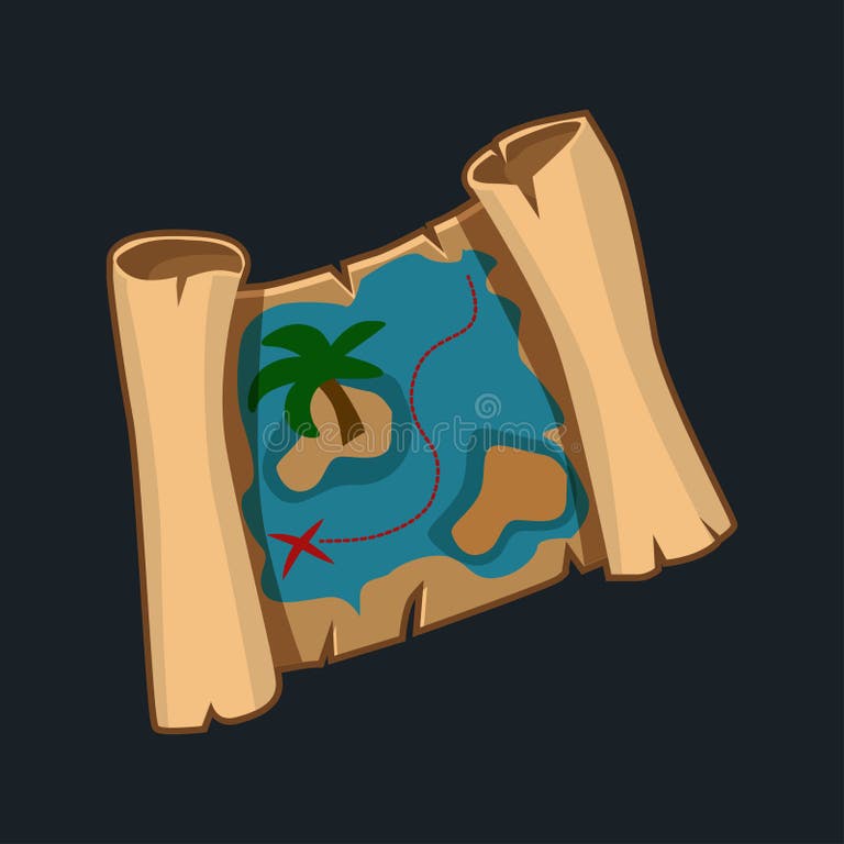 Pirate Treasure Map. Old Scroll with Quest. Vector Illustration of Old ...