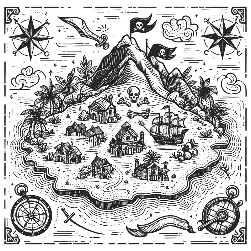 Pirate Treasure Map with Sailing Ships Vector Stock Vector ...