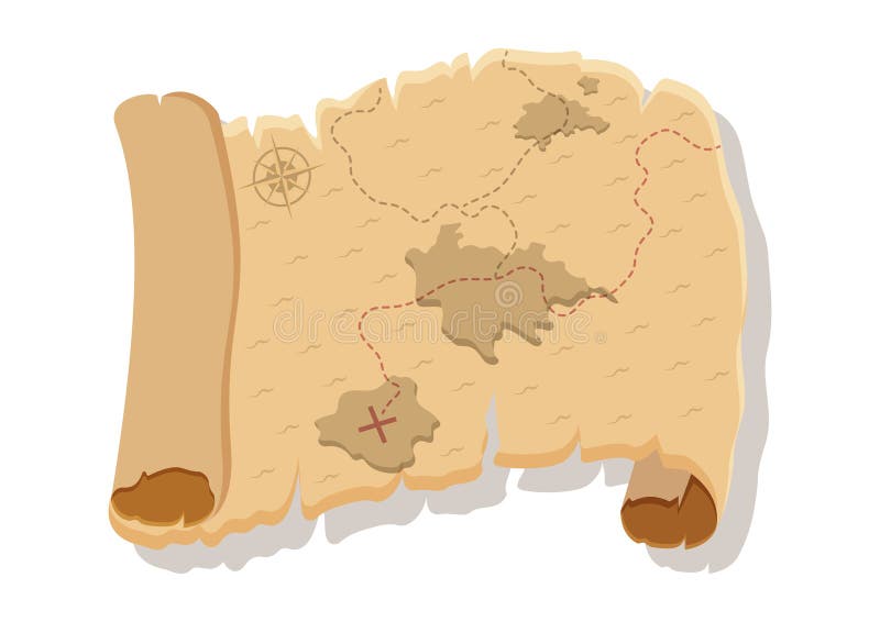 Pirate Treasure Map Vector Flat Design Isolated on White Background ...