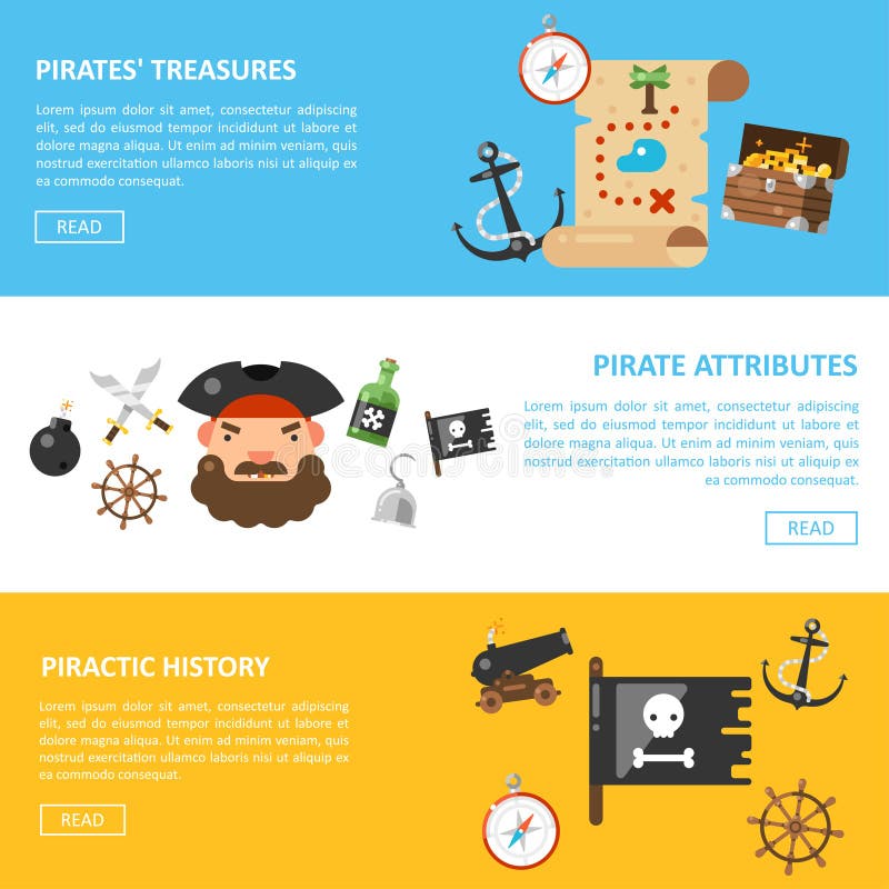 Pirate Treasures and Sea Adventures Vector Banners Stock Vector ...