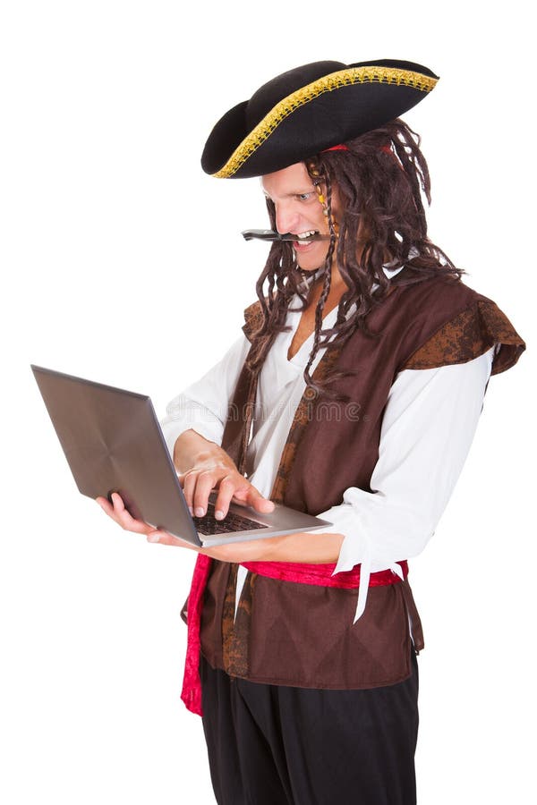 Pirate Using Laptop stock image. Image of mouth, killer - 34960421