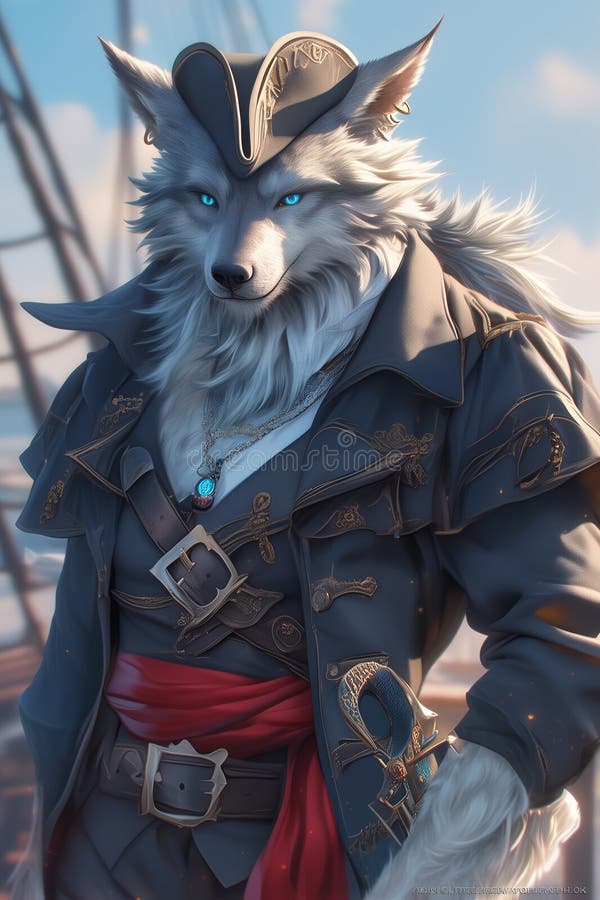 A Pirate Wolf with Blue Eyes. AI Generated Stock Illustration - Illustration of freedom, nature ...