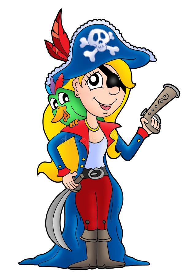 Pirate woman with parrot stock illustration. Illustration of girls ...