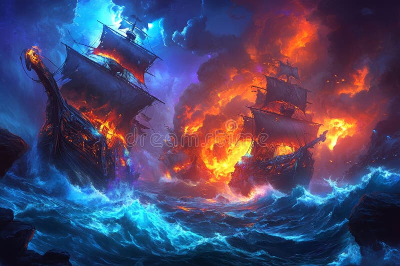Pirates Clash in a Fiery and Destructive Naval Confrontation, Cannons ...