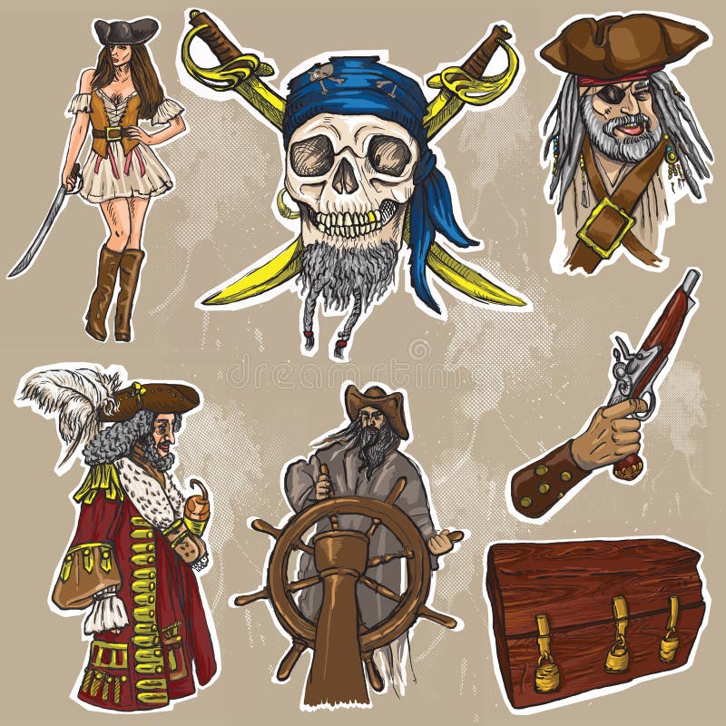 Pirates - an Hand Drawn Colored Vector Pack No.1 Stock Vector ...