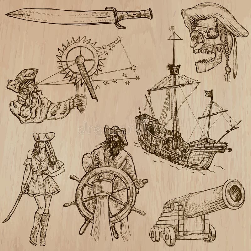 Pirates. an Hand Drawn Illustration. Freehand Drawing, Painting. Stock ...
