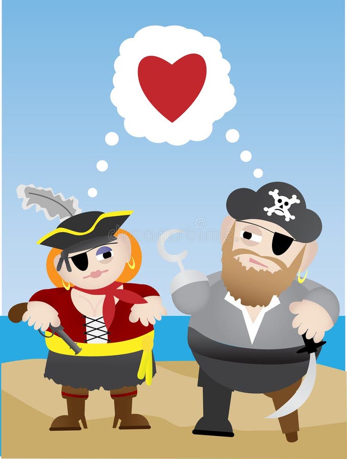 Pirates in Love Cartoon Illustration Stock Vector - Illustration of ...
