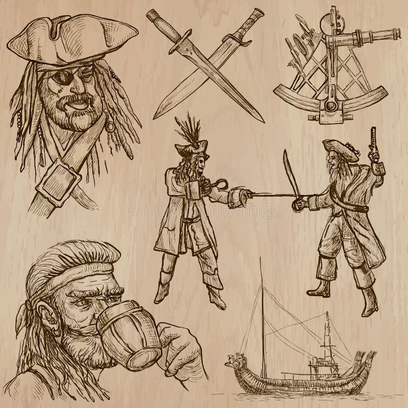 Pirates. an Hand Drawn Illustration. Freehand Drawing, Painting. Stock ...